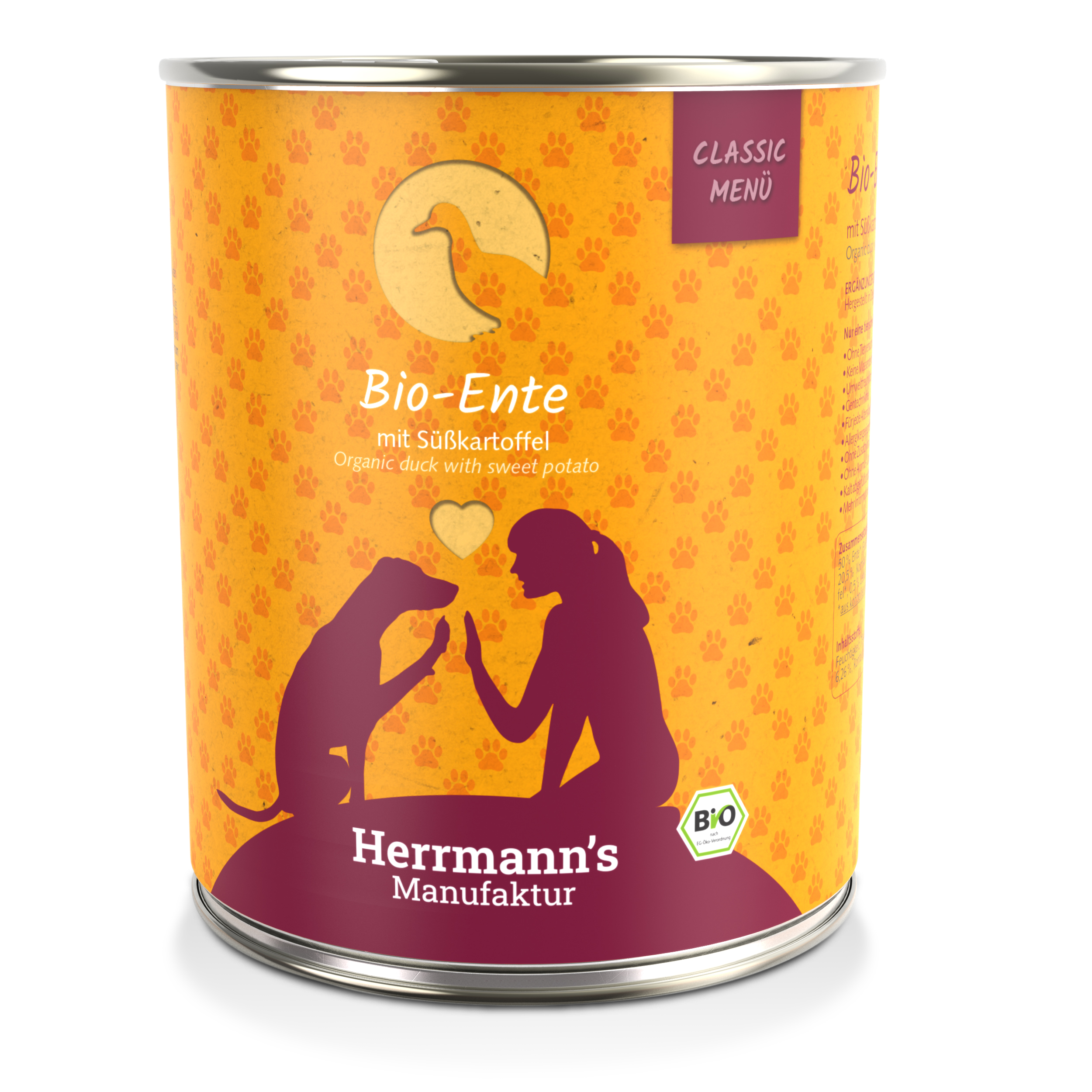 Bio Hundefutter Ente mit Sueßkartoffel, Kuerbis, Nachtkerzenoel 800g