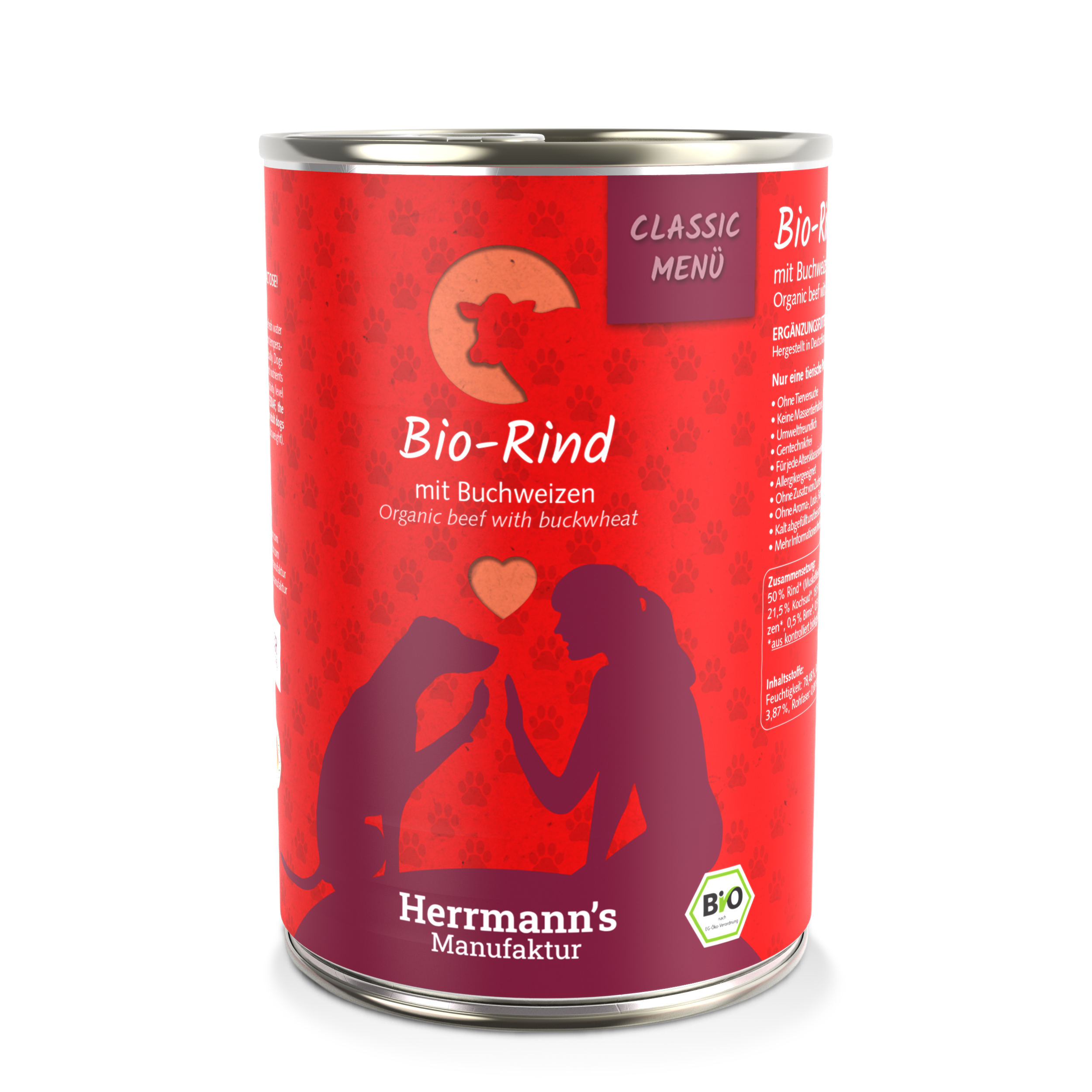 Bio Hundefutter Rind Menu 1 mit Buchweizen, Apfel, Birne 400g online
